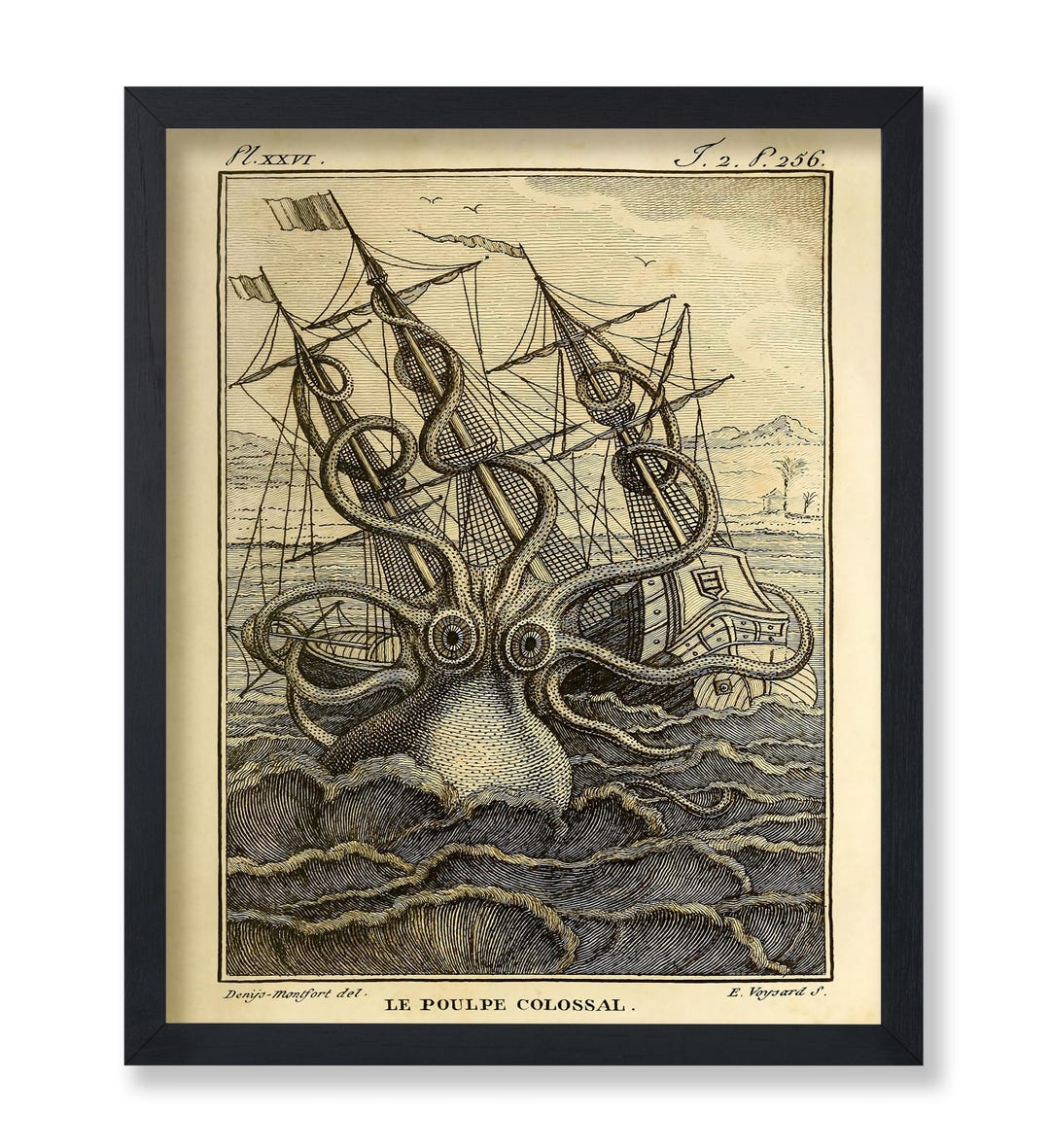 Vintage Colossal Octopus Poster - Retro Giant Octopus and Ship Print ...