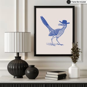 Blue Cowboy Roadrunner Poster - Retro Cowboy Print - Wild West Art ...