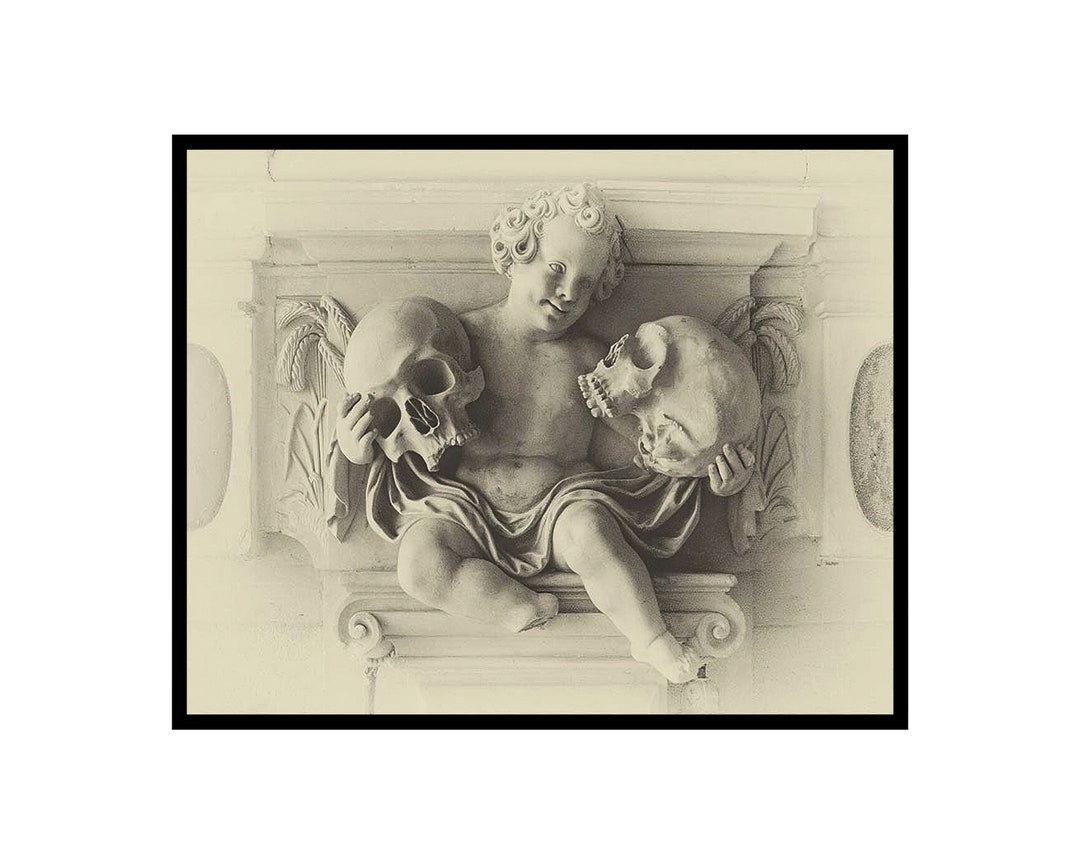 Vintage Cherub Poster Cherub With Skulls Print Angel Art Mythology Art ...