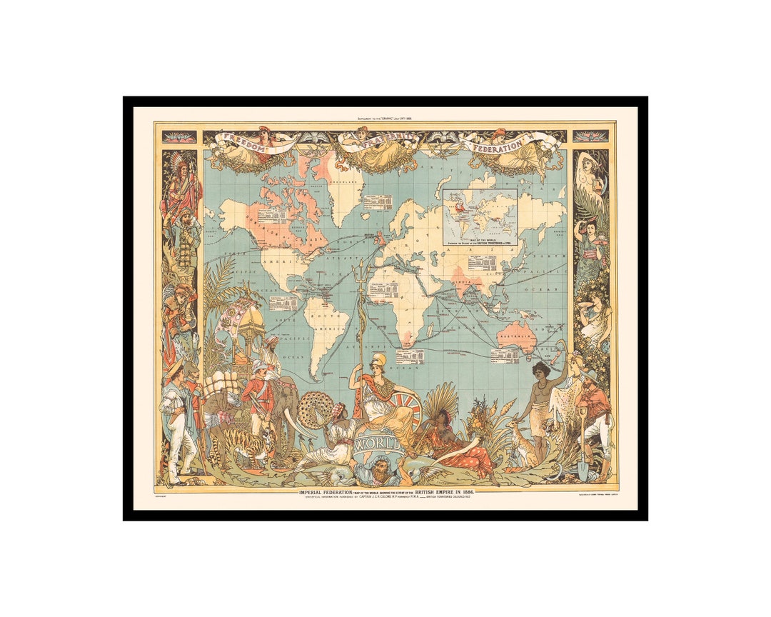 Vintage Map Poster Retro World Map Print British Empire Map Art Perfect ...