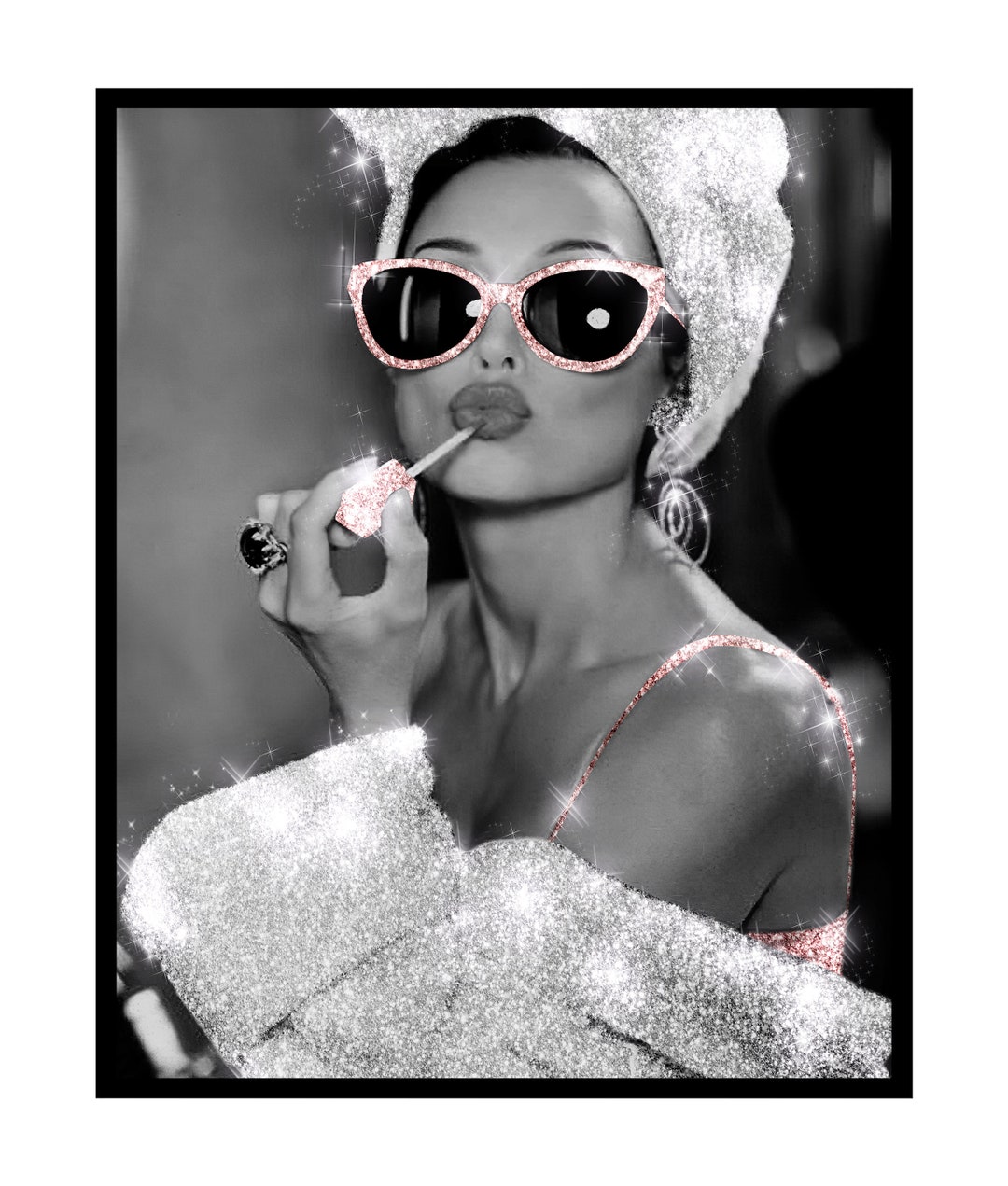 Fashion Poster Lady in Glitter Sunglasses Print Modern Trendy Art Gift ...
