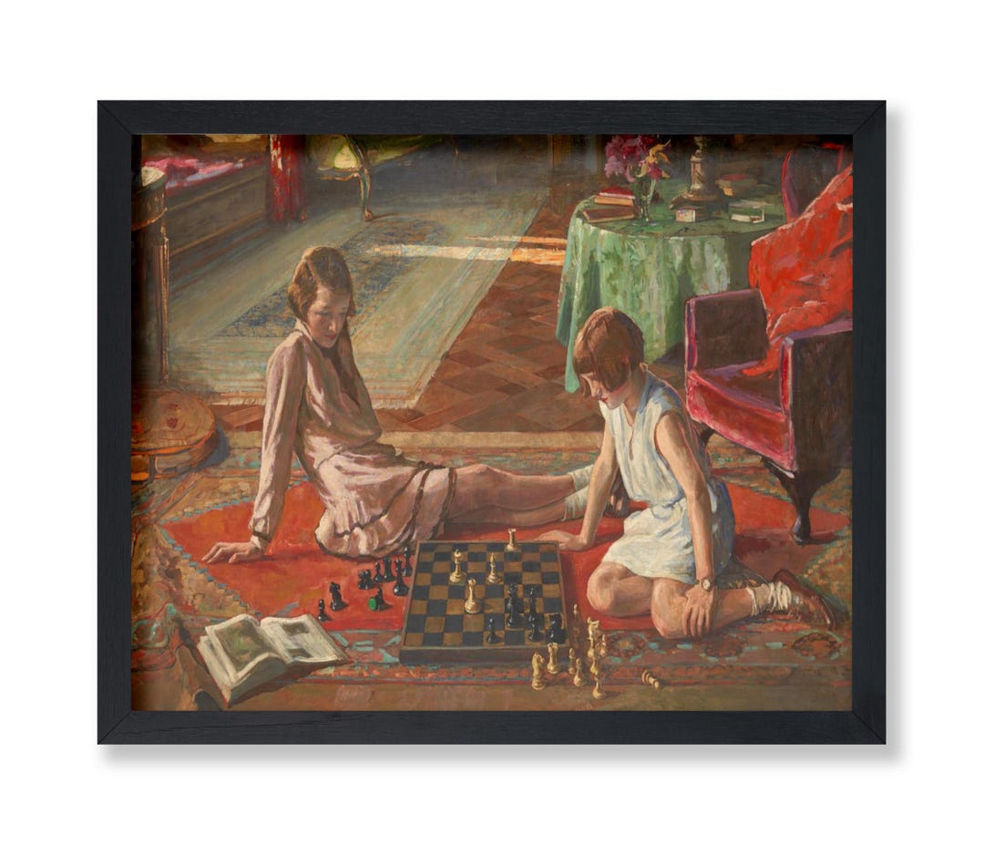 Vintage the Chess Players Painting Poster - Retro Chess Print ...