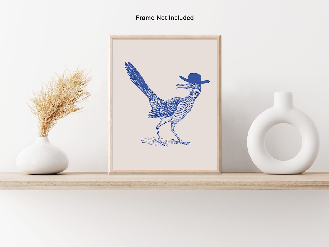 Blue Cowboy Roadrunner Poster Retro Cowboy Print Wild West Art Trendy ...