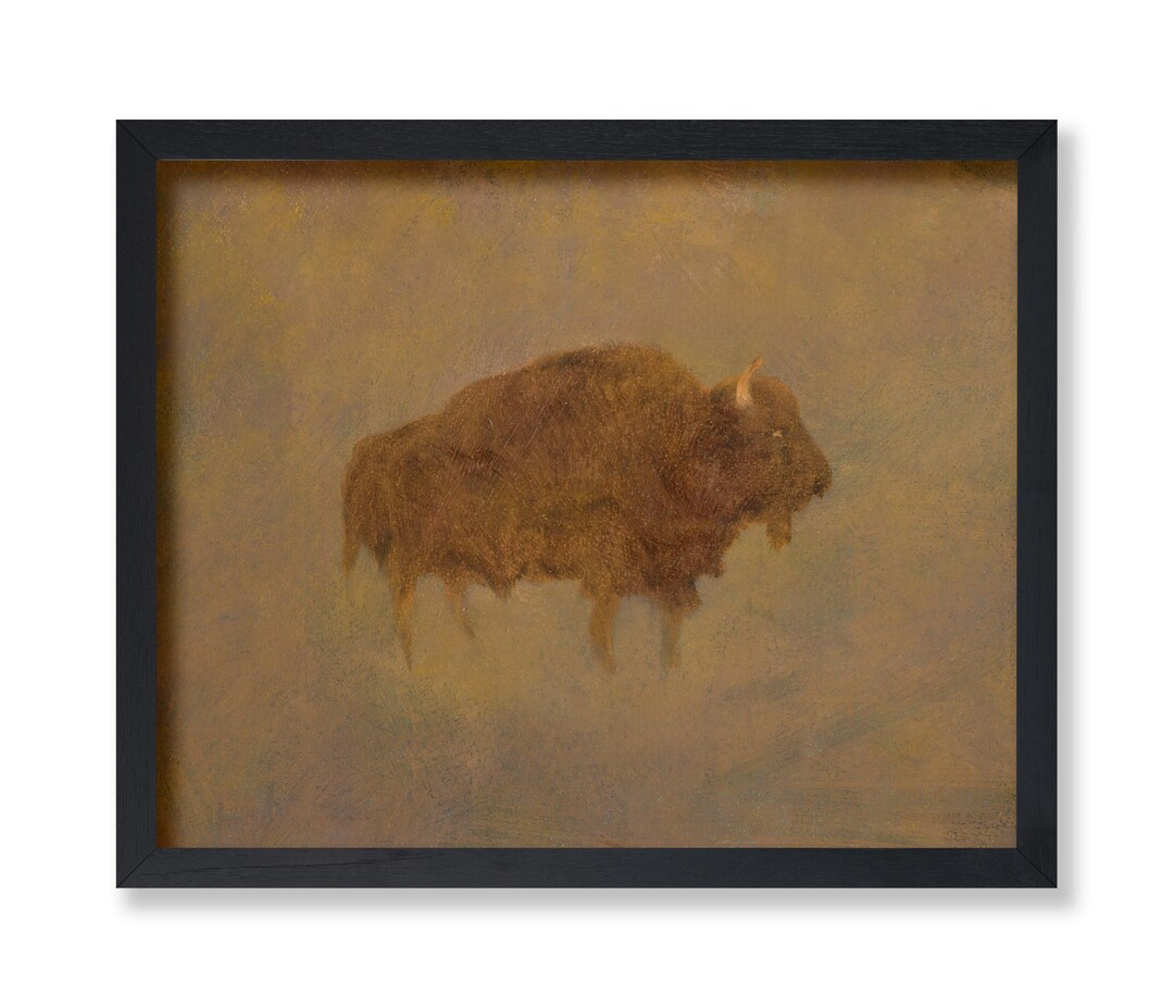 Vintage Buffalo in a Sandstorm Painting Poster - Retro Bison Print ...