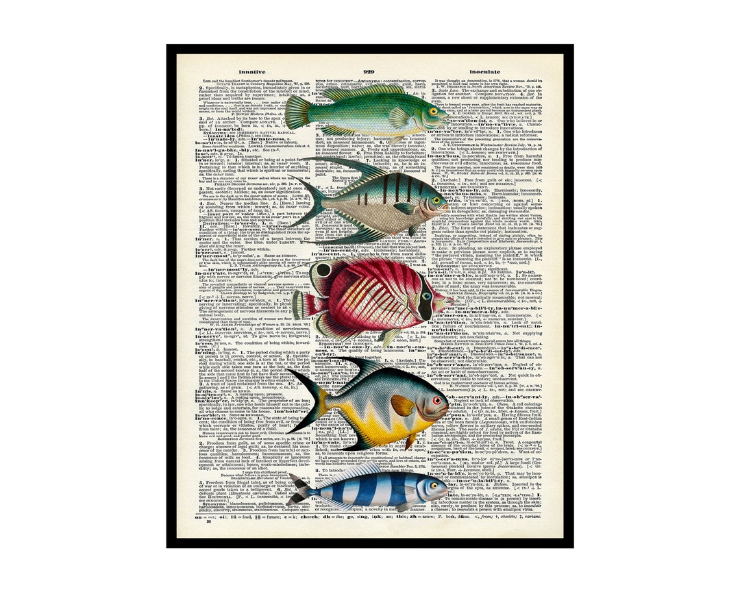 Dictionary Art Poster Fish Print Marine Life Art Sea Life Art Nautical ...
