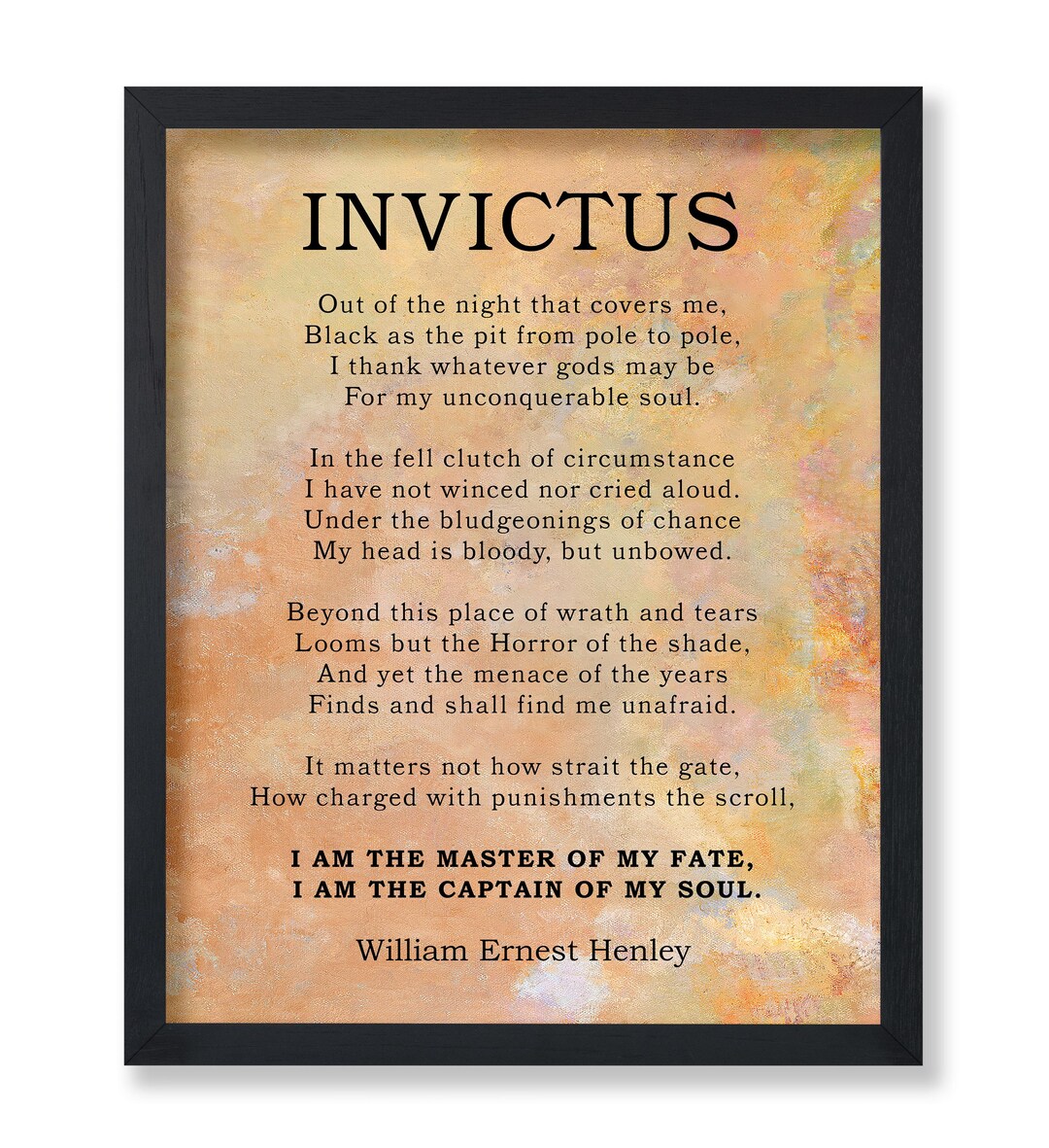 Invictus Poetry Art - William Ernest Henley Poster - Motivational Decor ...
