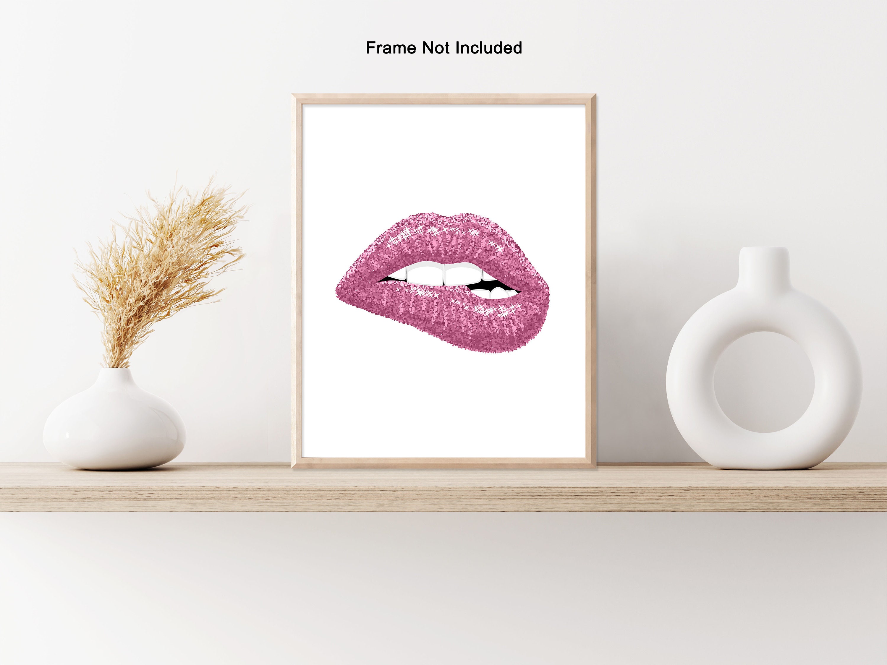 Pink Glitter Lips Poster Lip Bite Print Fashion Art Trendy Pop Art Chic ...