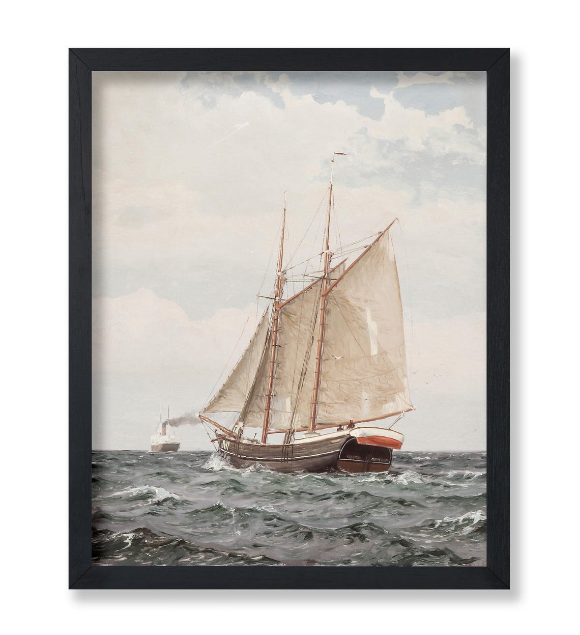 Vintage Nautical Poster - Retro Sailboat at Sea Print - Seascape Art ...