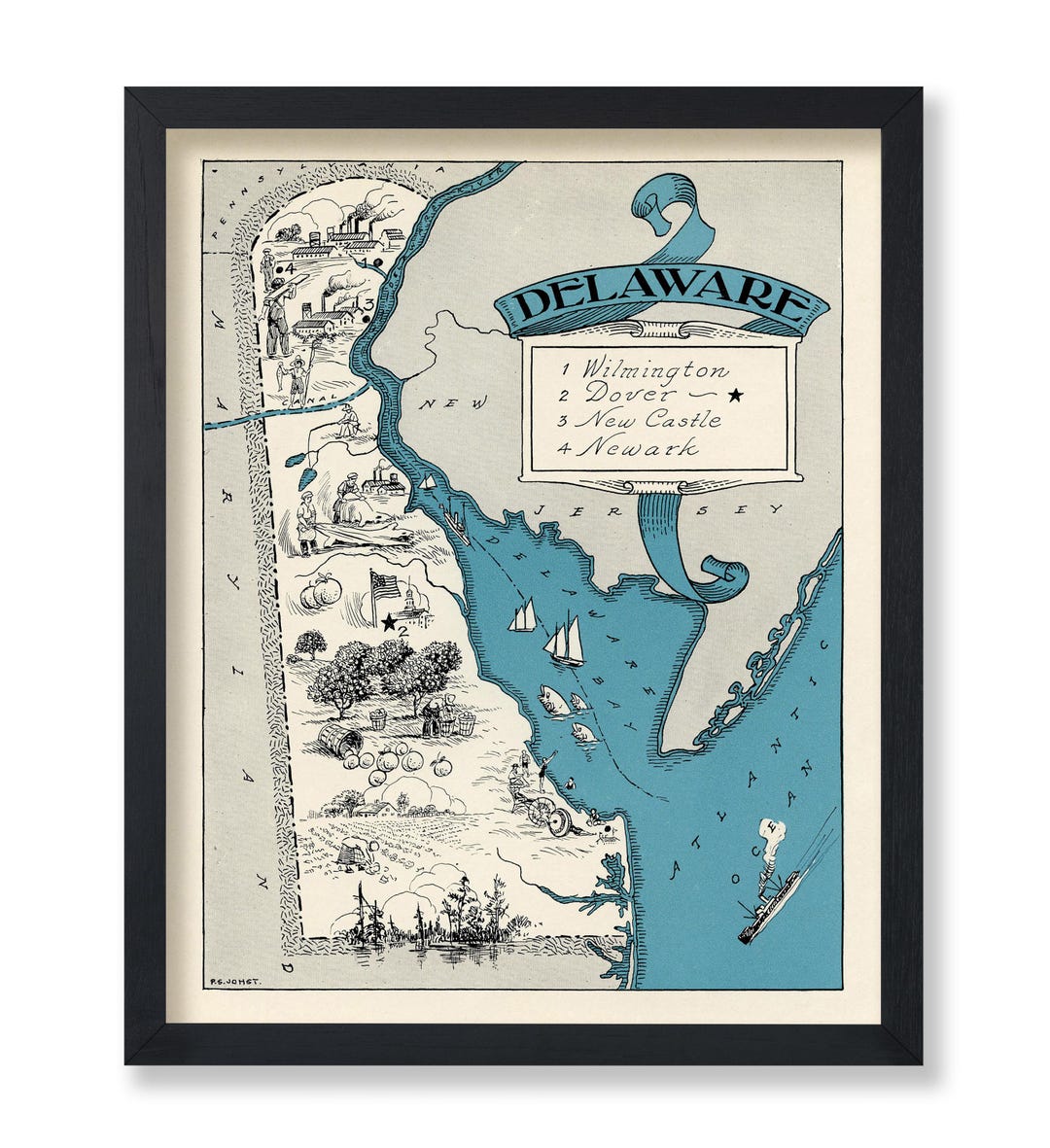 Vintage Map Poster - Retro Delaware Map Print - Delaware State Map Art ...