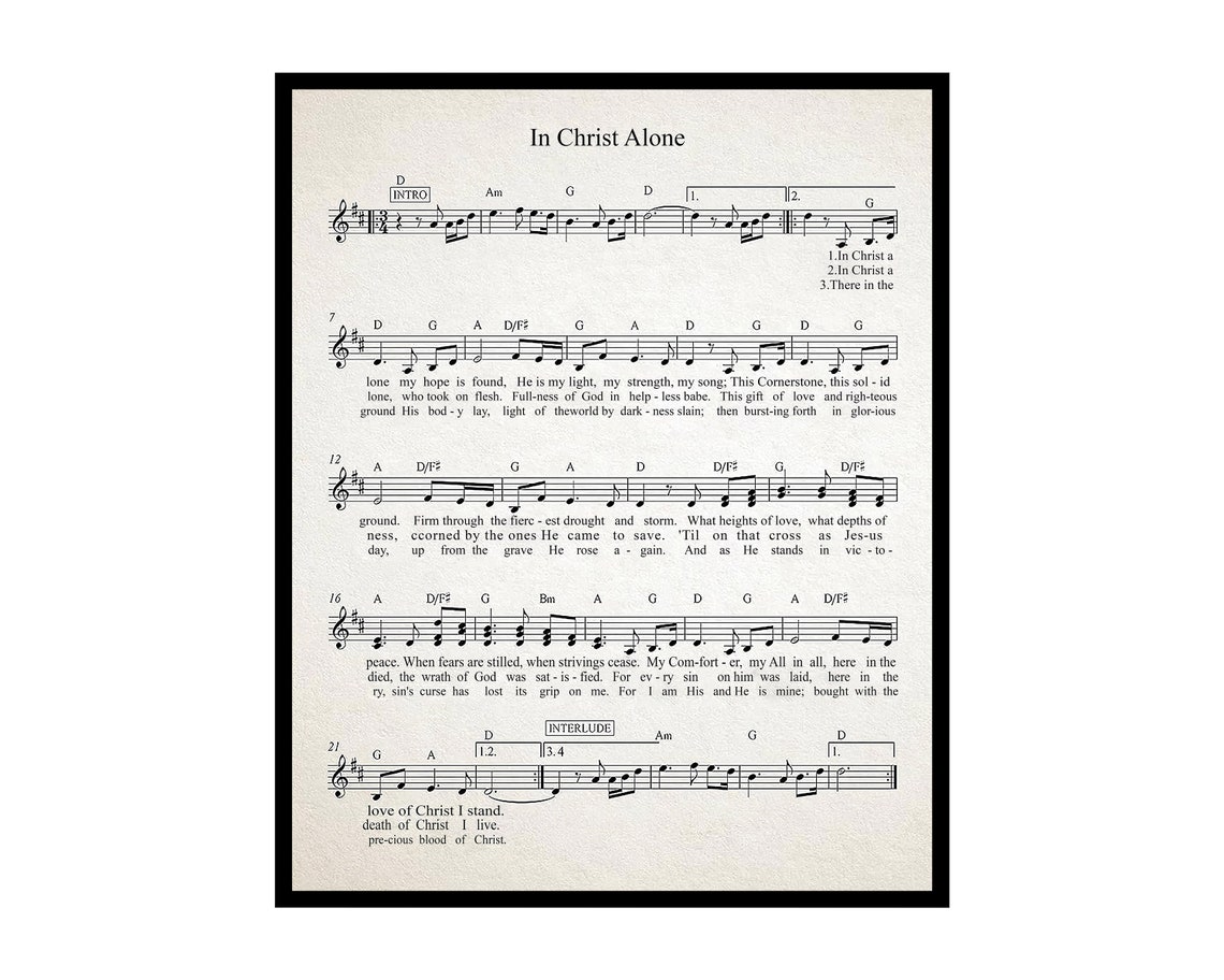 In Christ Alone Poster Hymnal Sheet Print Sheet Music Art Religious ...