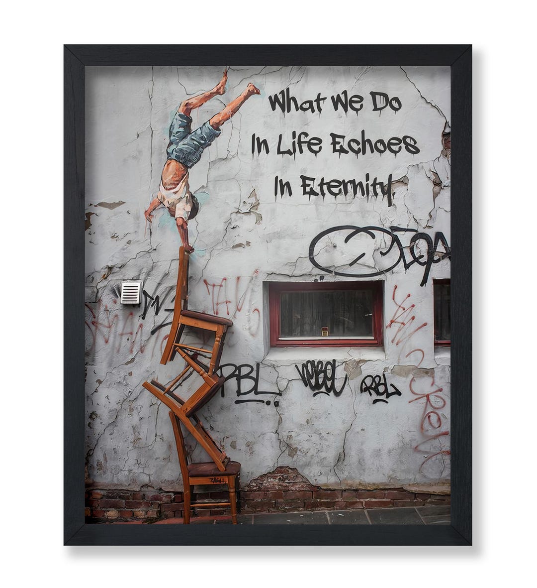 What We Do in Life Echoes in Eternity Poster - Boy Balancing on Stacked ...