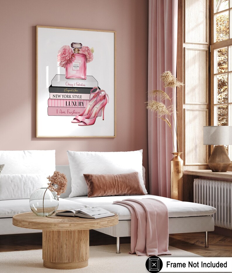 Fashion Poster - Pink Designer Print - Shoes Art - Perfume Art - Gift ...