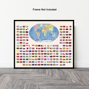 Flags of the World Poster World Map Print Learning Materials Art Gift ...
