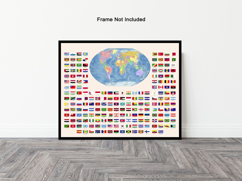 Flags of the World Poster World Map Print Learning Materials Art Gift ...
