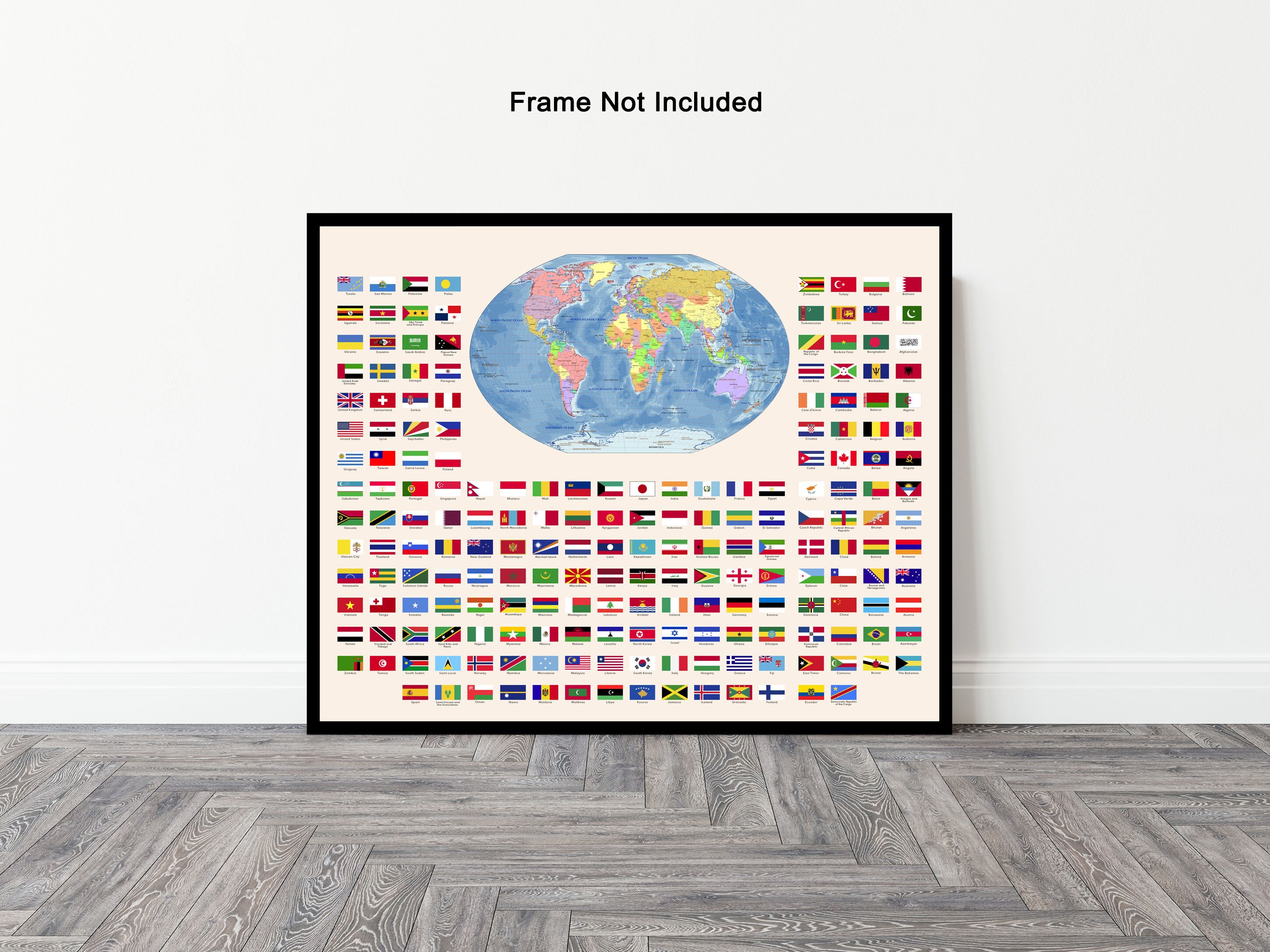 Flags of the World Poster World Map Print Learning Materials Art Gift ...