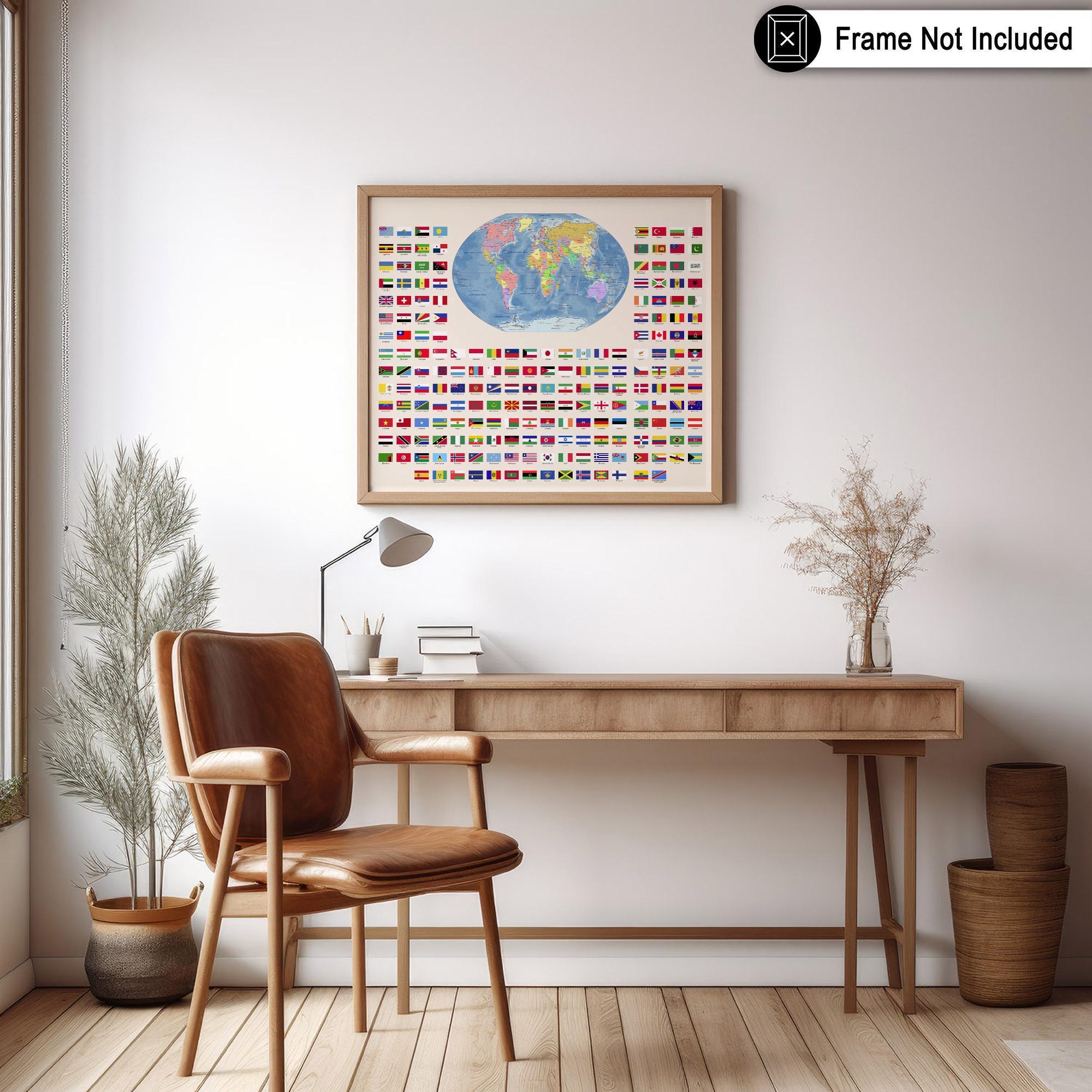 Flags of the World Poster - World Map Print - Learning Materials Art ...