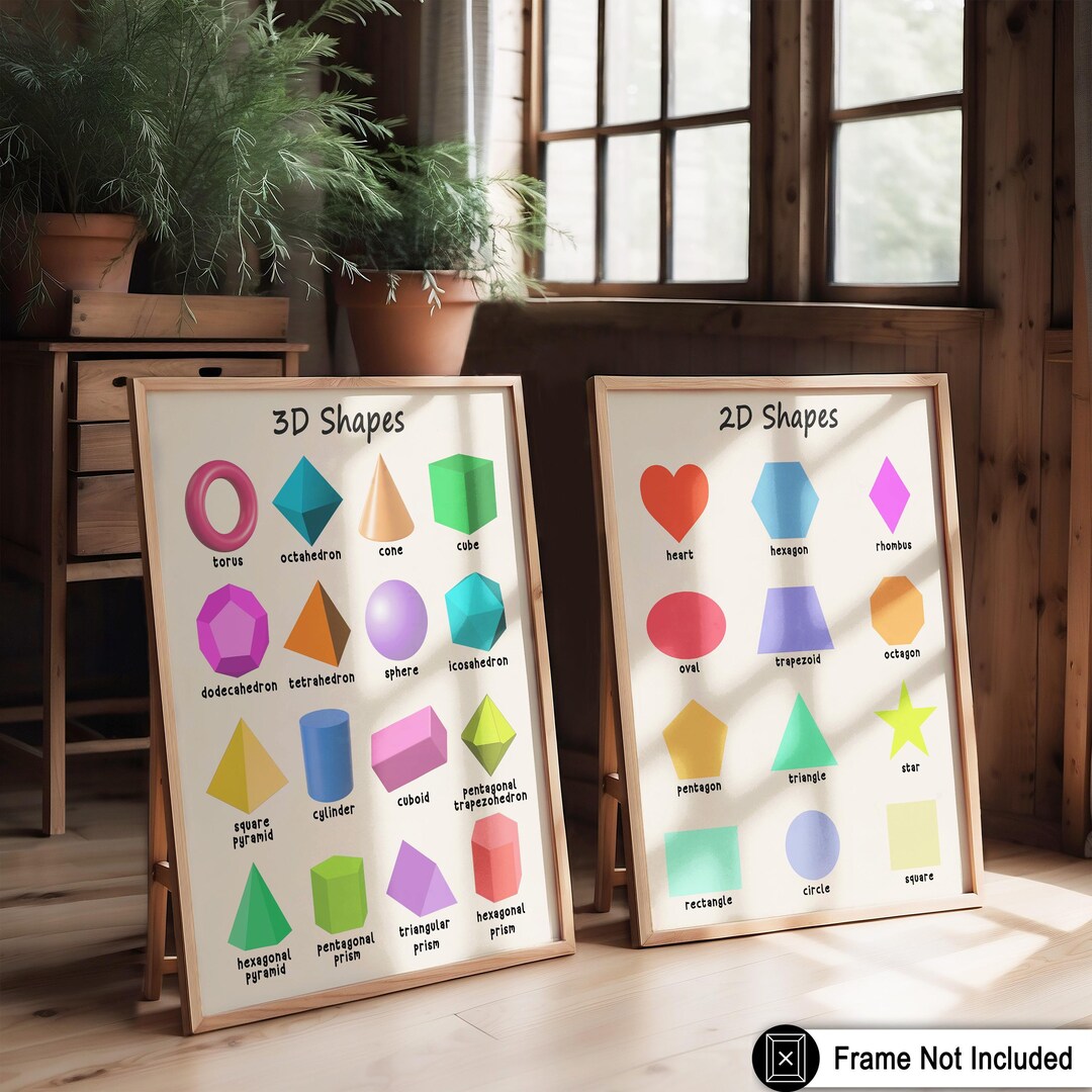 2-piece 2D & 3D Shapes Poster: Educational Learning Materials Art - Etsy