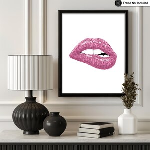 Pink Glitter Lips Poster - Lip Bite Print - Fashion Art - Trendy Pop ...