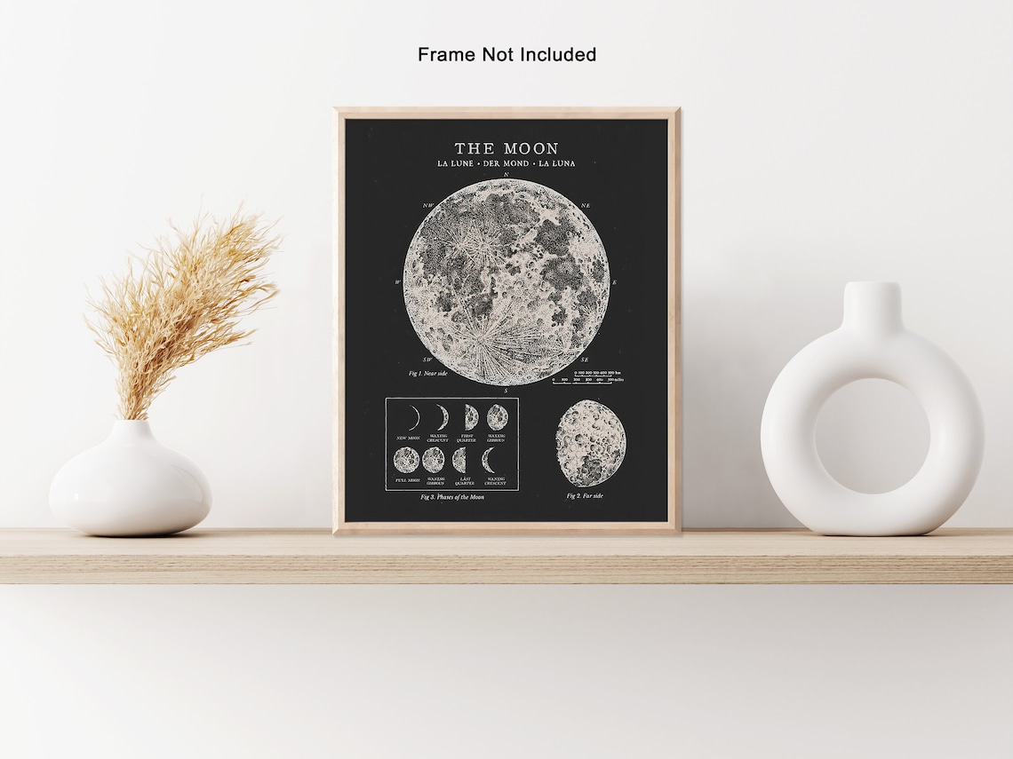 Vintage Celestial Poster Retro the Moon Print Moon Phases Art Astronomy ...