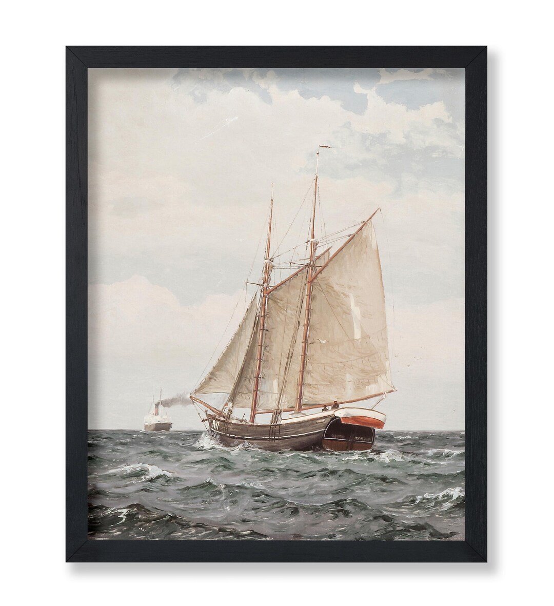 Vintage Nautical Poster - Retro Sailboat at Sea Print - Seascape Art ...