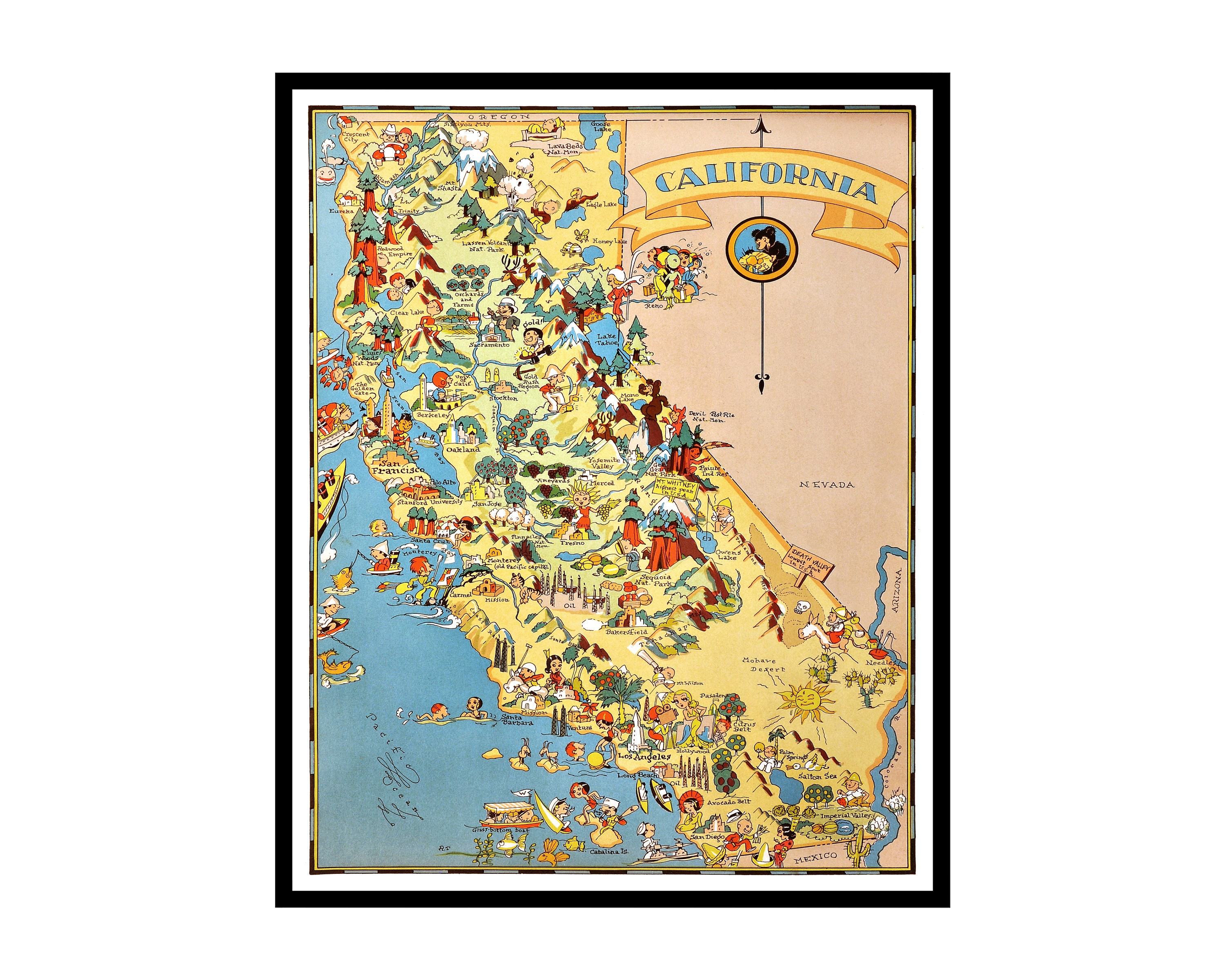 Vintage Map Poster Retro California Map Print Fun California State Map ...