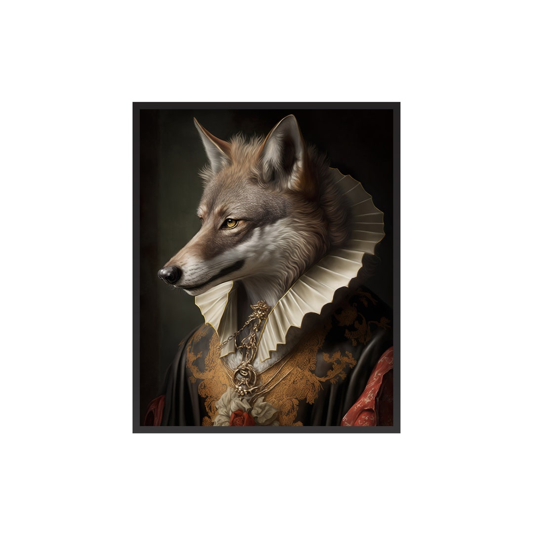 Aristocratic Renaissance Wolf Portrait UNFRAMED Wall Art Animal Lover ...