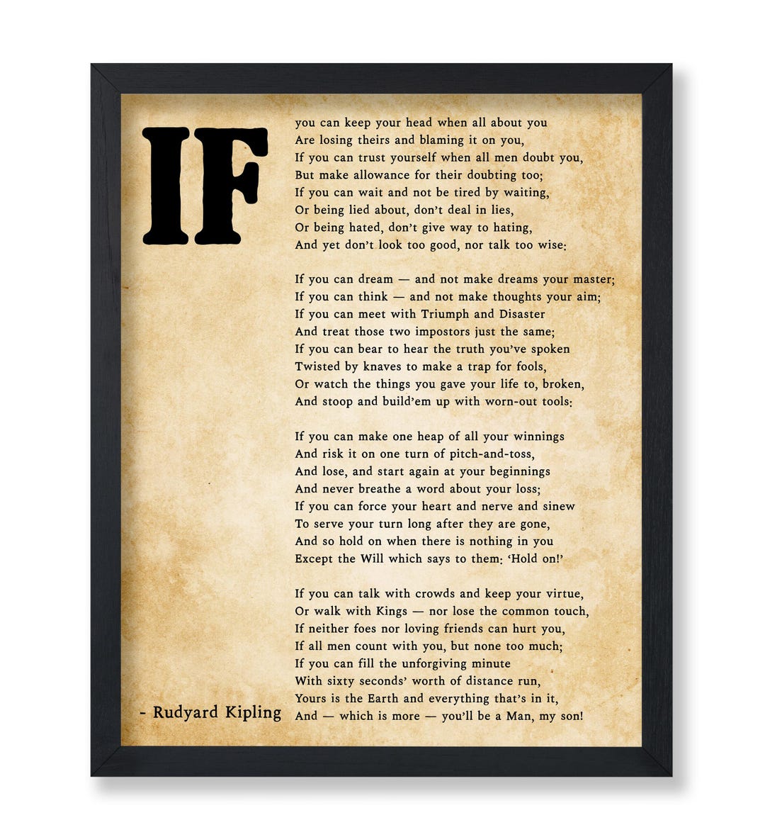 Rudyard Kipling Poster - IF Poem Print - Motivational Quote Art ...
