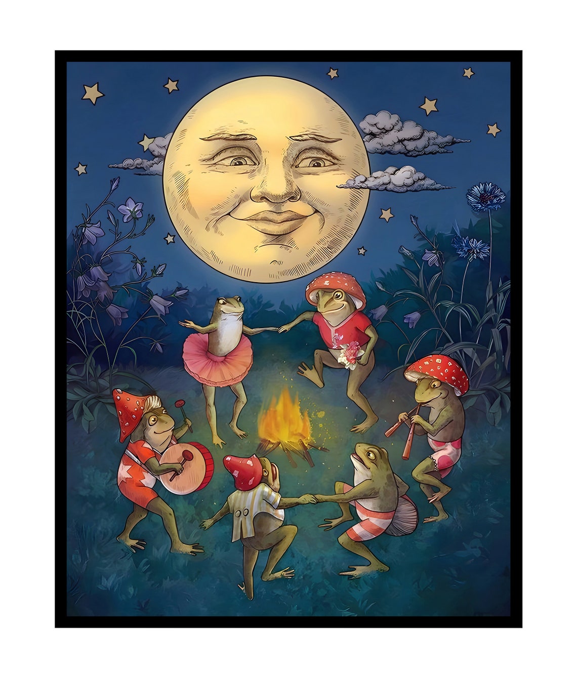 Vintage Dancing Frogs Poster Retro Moon Print Mushroom Art Gift for ...
