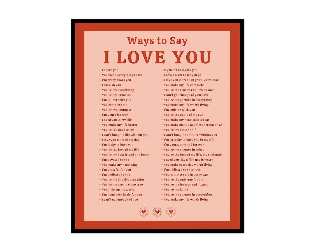 I Love You Poster Romantic Ways to Say I Love You Print Trendy ...