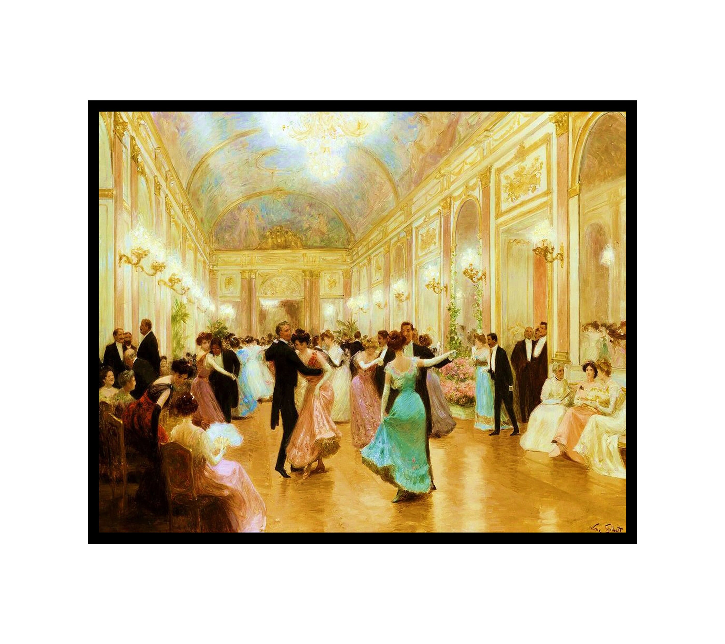 Vintage Victor Gabriel Gilbert Poster Retro an Elegant Evening Print the Ball Painting Dancing ...