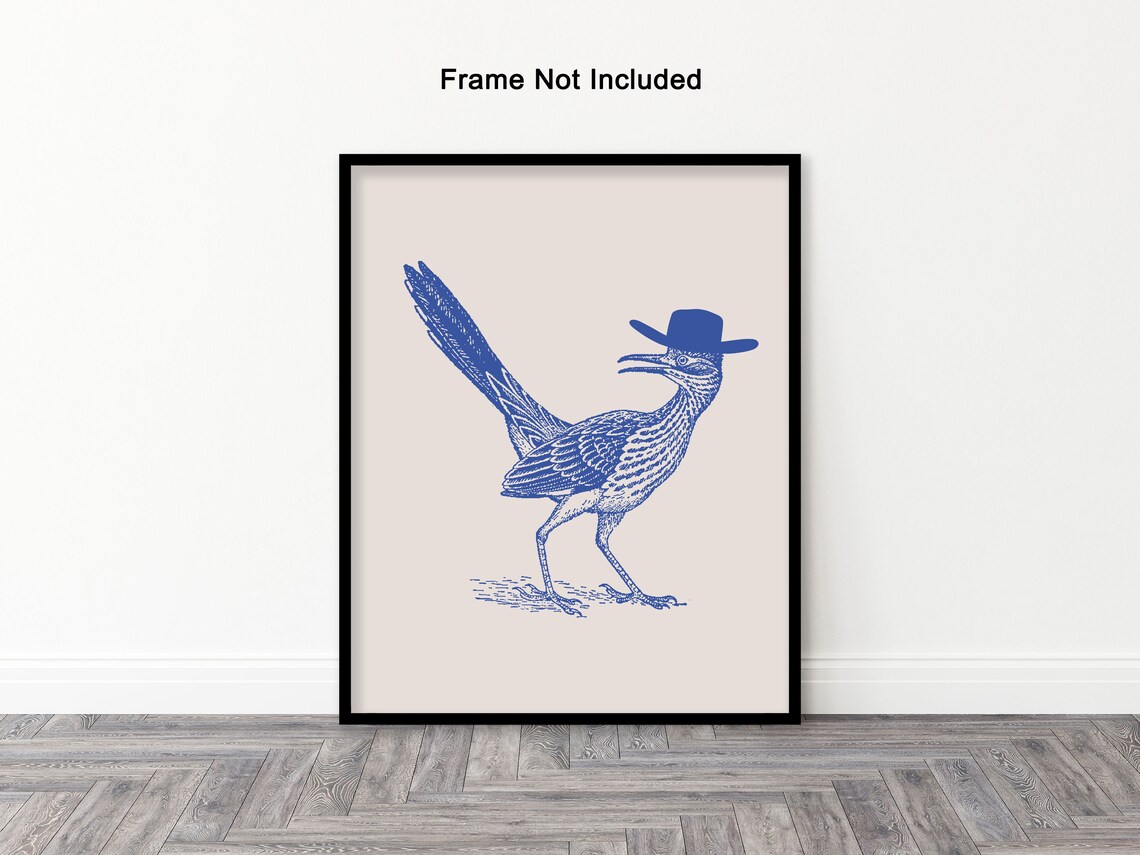 Blue Cowboy Roadrunner Poster Retro Cowboy Print Wild West Art Trendy ...
