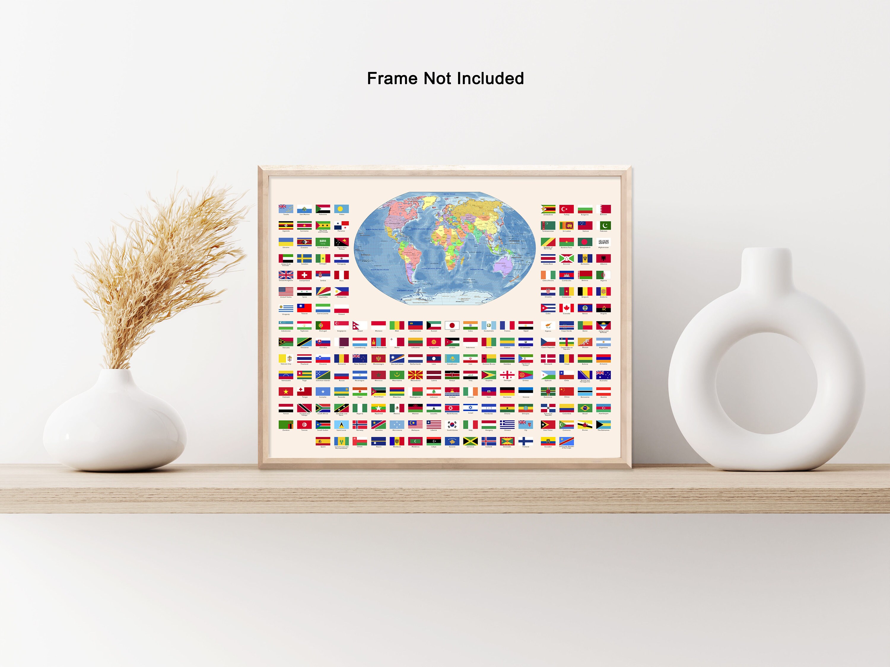 Flags of the World Poster World Map Print Learning Materials Art Gift ...