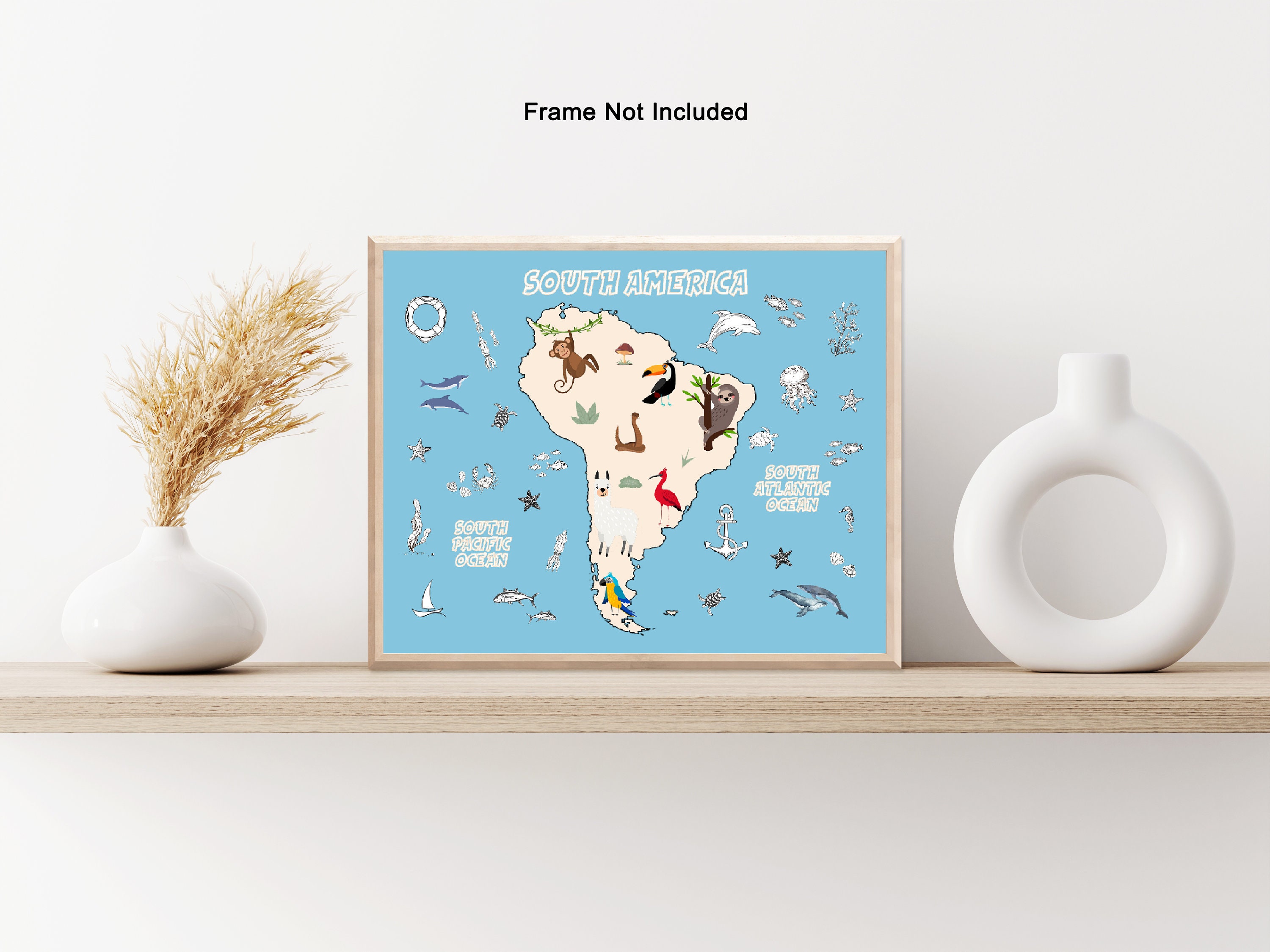 South America Continent Map Poster Animal Map Print Learning Materials ...