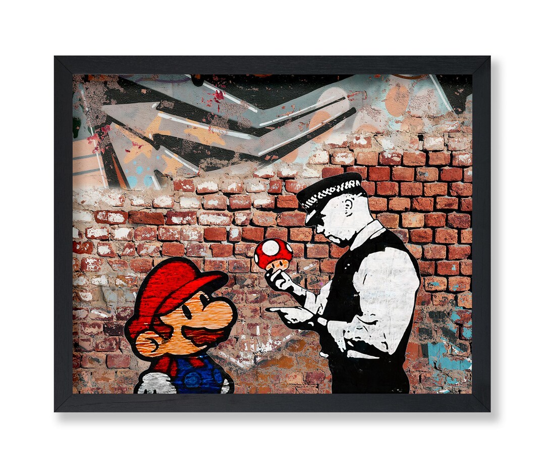Mario and Police Officer Poster Mario Mushroom Print Cop Art Graffiti ...