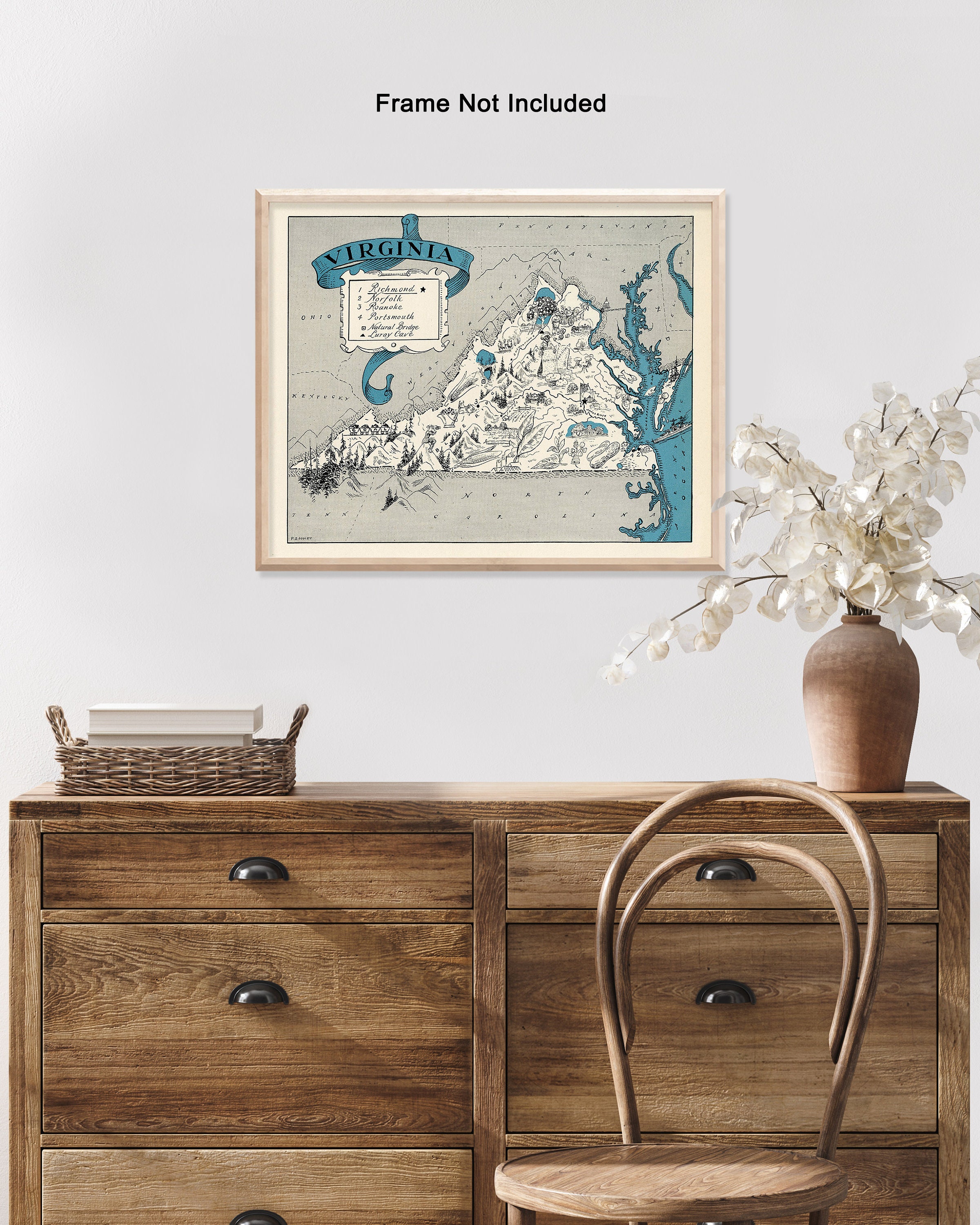 Vintage Map Poster Retro Virginia Map Print Virginia State Map Art Wall ...