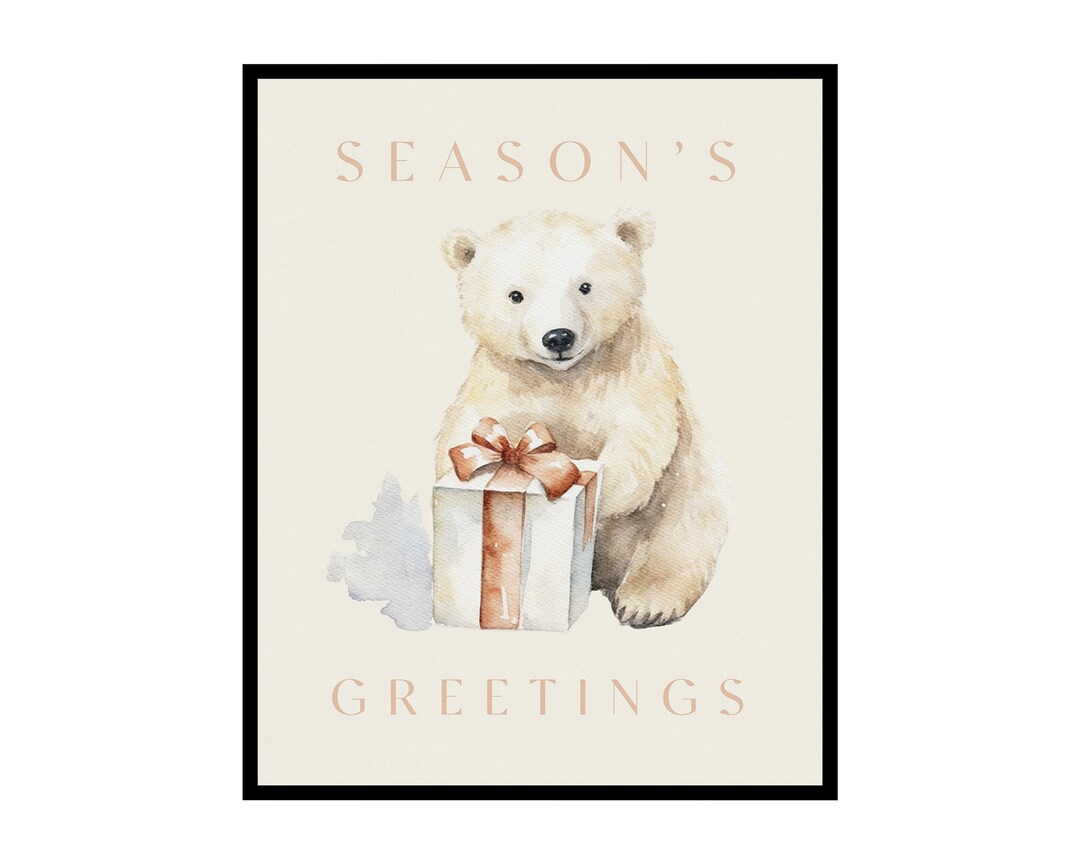 Season's Greetings Poster Bear Print Christmas Art Holiday Art Funny ...
