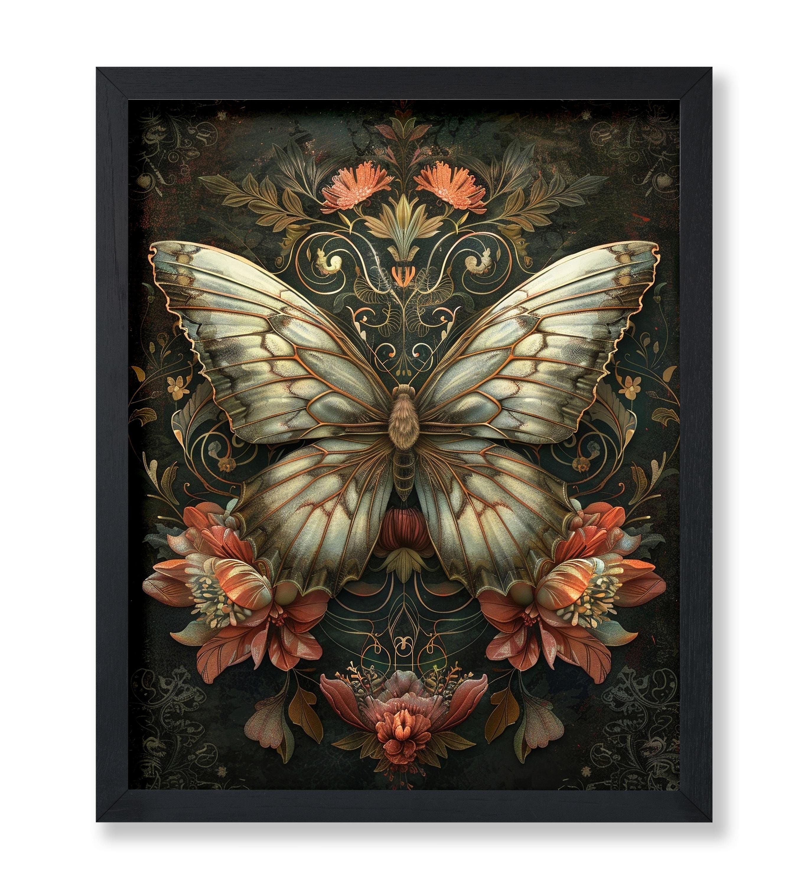 Butterfly and Flowers Poster - Moth Print - Botanical Art - Exhibition ...