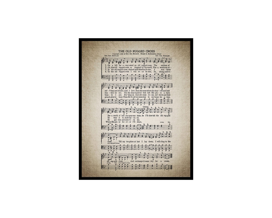 Vintage Old Rugged Cross Poster Retro Music Sheet Print Religious Music ...