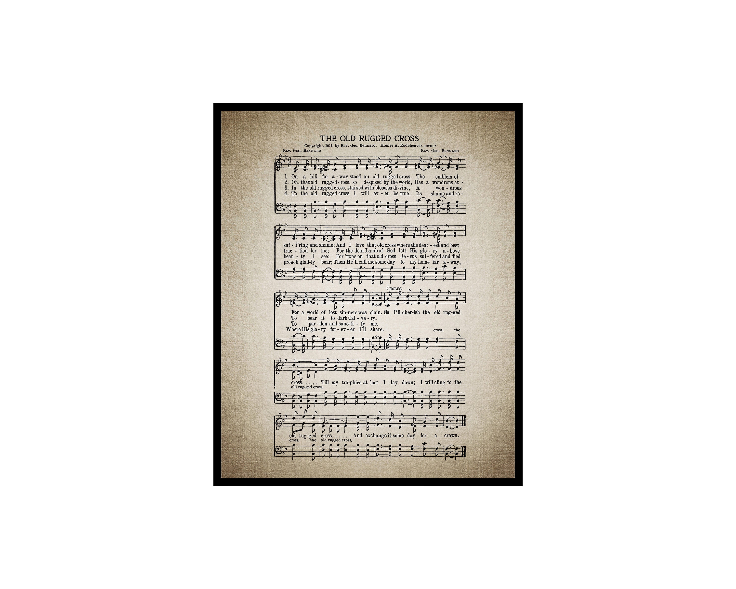 Vintage Old Rugged Cross Poster Retro Music Sheet Print Religious Music ...