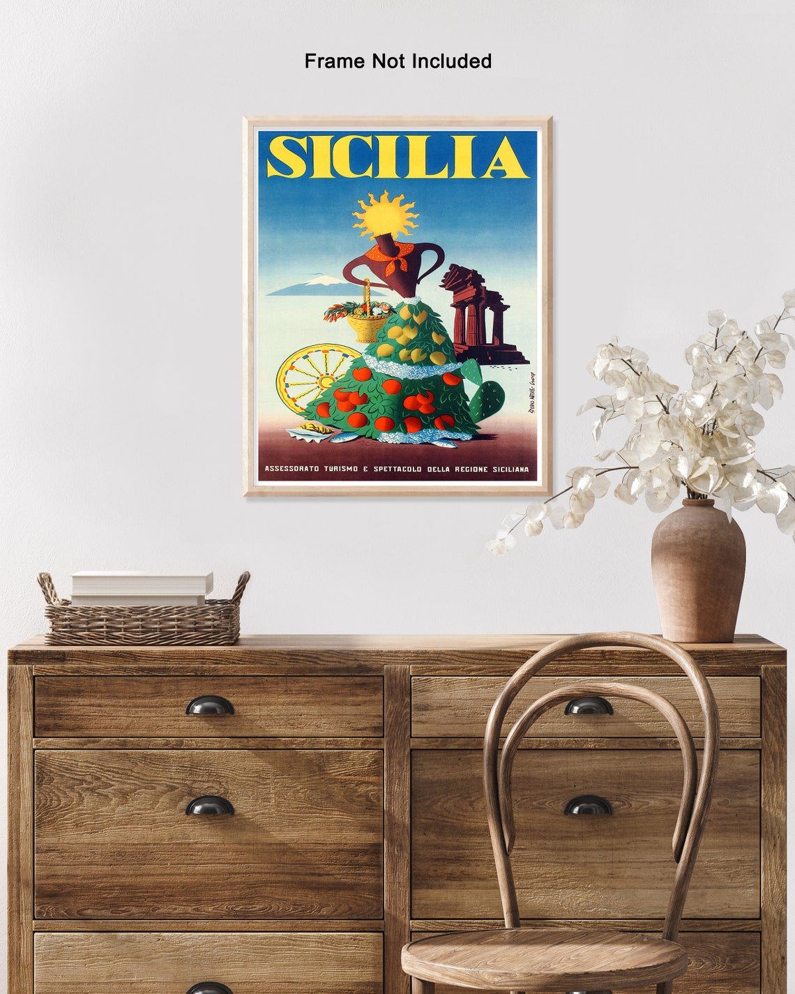 Vintage Travel Poster Retro Sicily Print Italy Art Ancient Ruin Art Fun ...