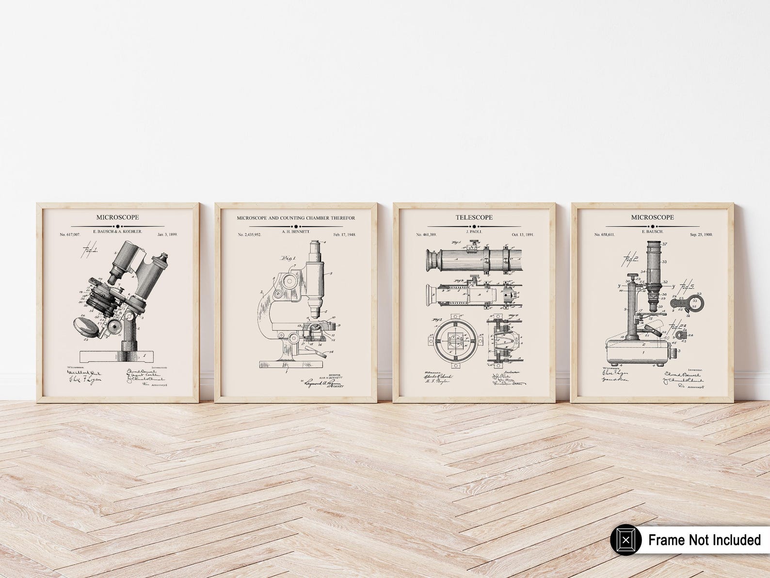 4-piece Microscope Patent Print - Laboratory Blueprint Poster - Science ...
