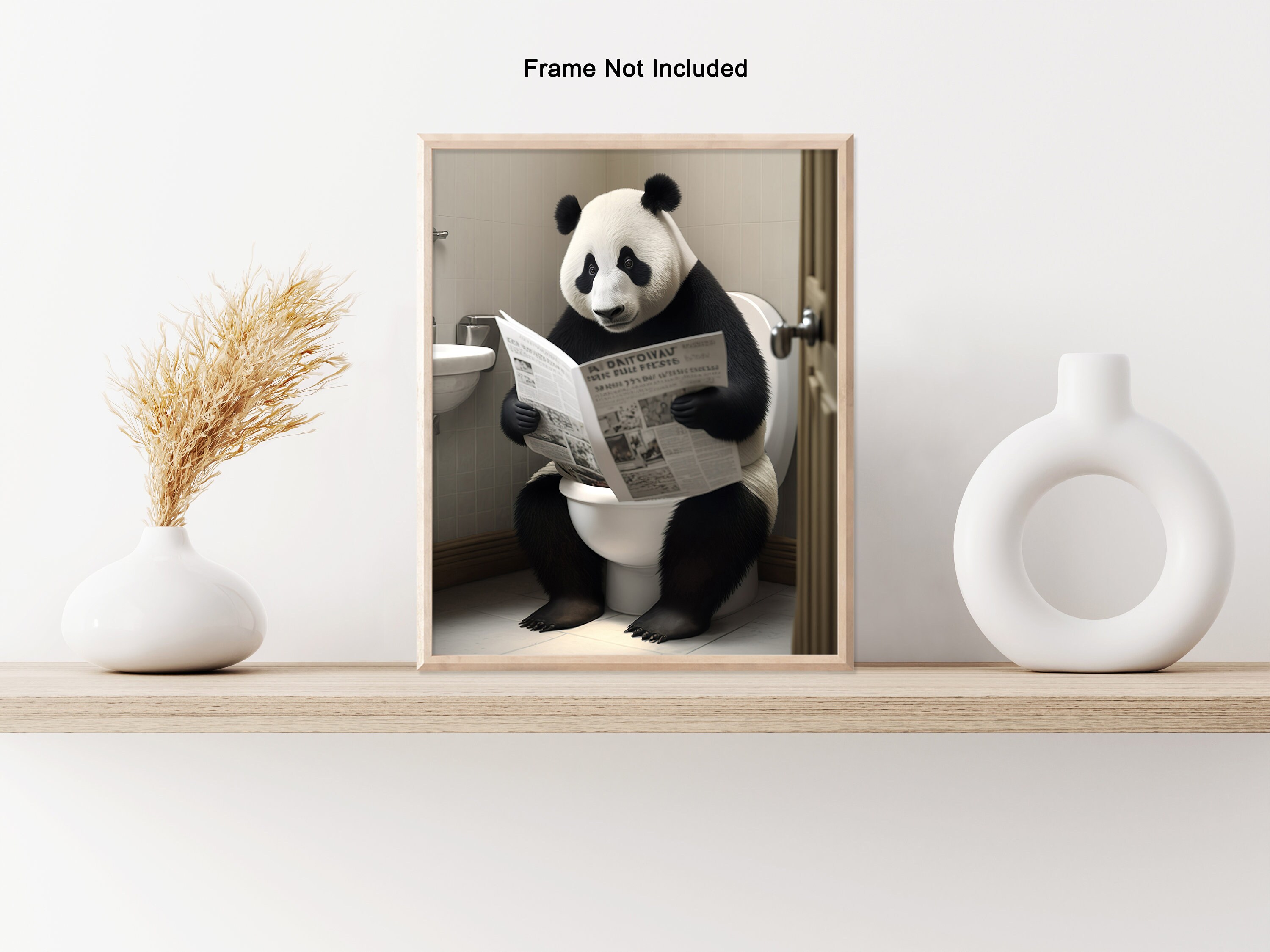 Panda Sitting on Toilet Poster Panda Reading a Newspaper Print Panda ...