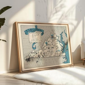 Vintage Map Poster - Retro Virginia Map Print - Virginia State Map Art ...
