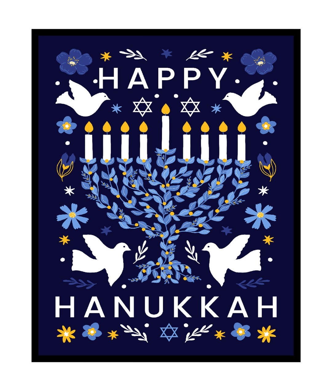 Happy Hanukkah Poster Festival of Lights Print Jewish Art Candle Art ...