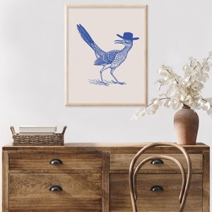 Blue Cowboy Roadrunner Poster Retro Cowboy Print Wild West Art Trendy ...