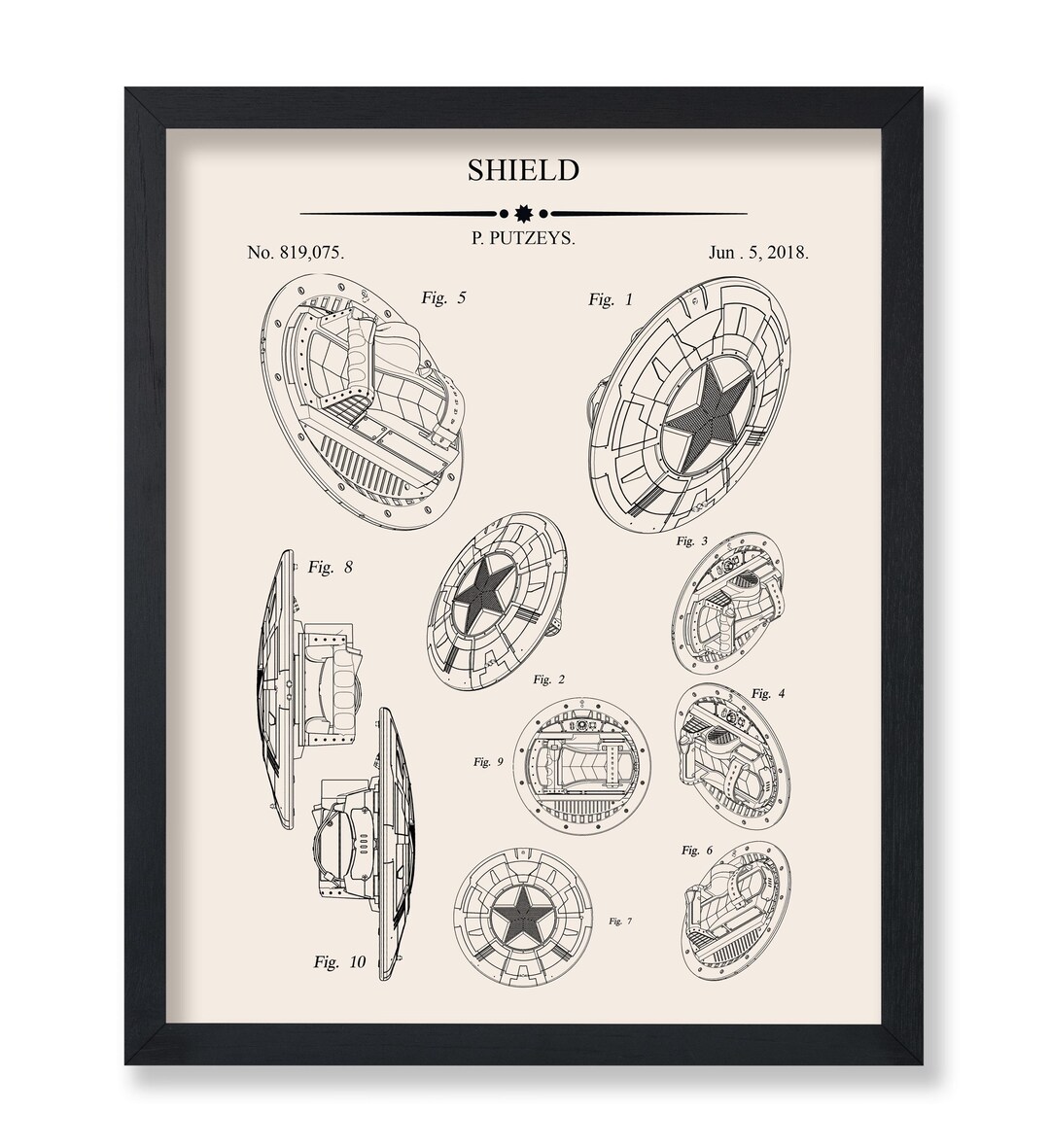 Shield Blueprint Poster - Superhero Patent Print - Comic Book Art ...