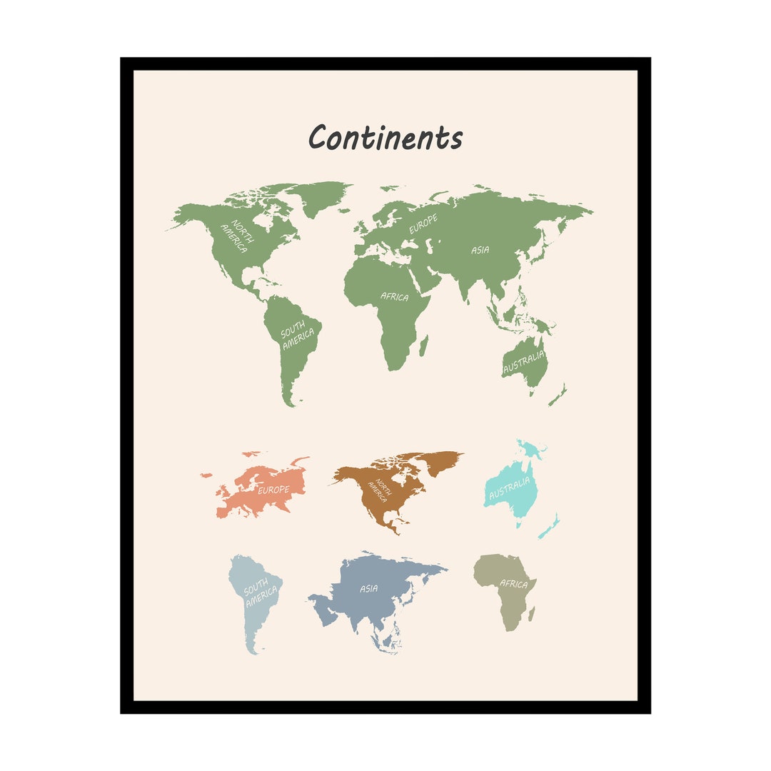 Continents Poster Educational World Continents Learning Materials Gift ...