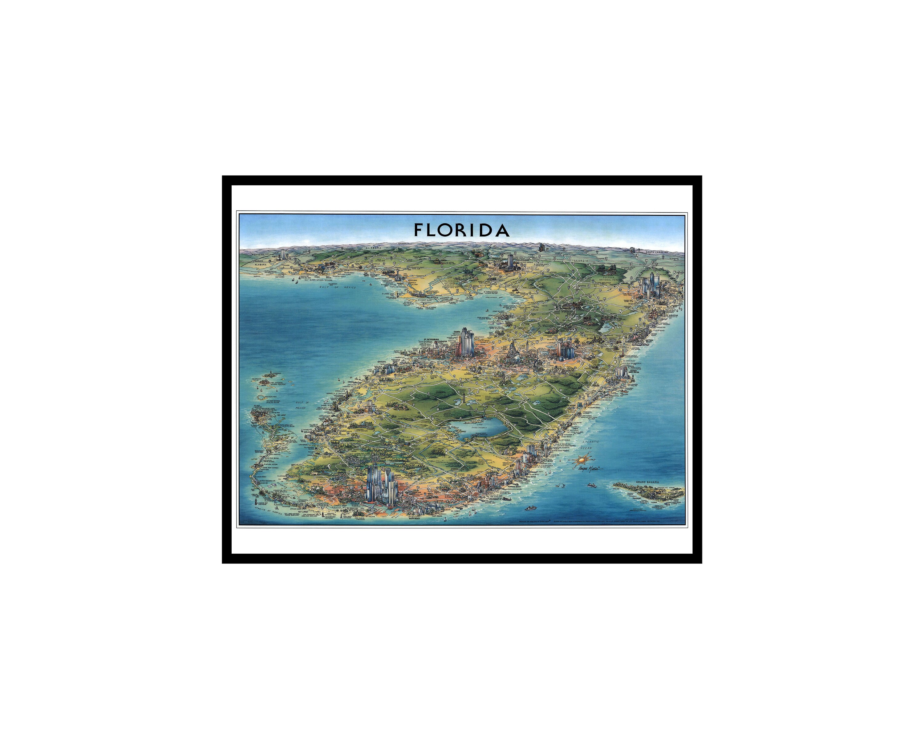 Vintage Map Poster Retro Florida Print Florida State Map Art Geography ...