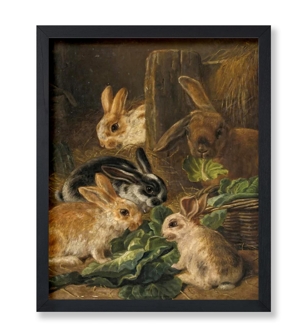 Vintage Rabbits Painting Poster - Retro A Mother Rabbit and Her Young ...