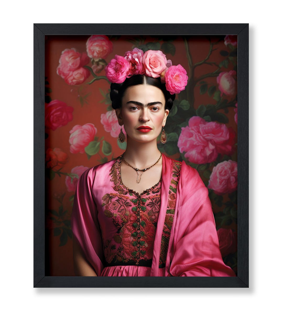 Frida Poster - Portrait Print - Flower Art - Mexican Painter Art ...